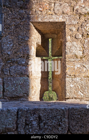 Embrasure in a battlement of the Feira Castle walls. Santa Maria da ...