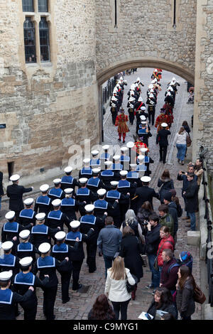 Crew of HMS Liverpool march through the Tower of London as they take ...