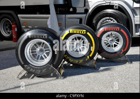 Pirelli racing slicks during Formula One testing in Jerez, Spain Stock ...