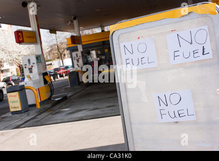 No petrol or diesel fuel in the pumps signs during a fuel shortage ...