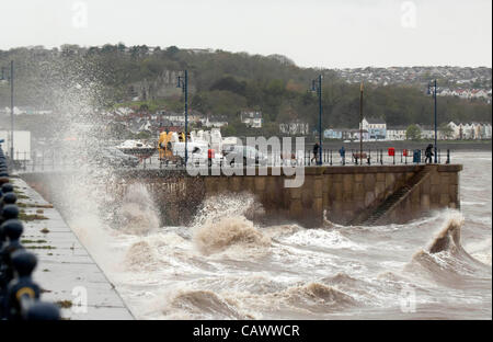 People watching the waves at the Knab Rock carpark in Mumbles near ...