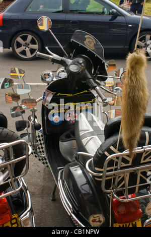 British Mod riding a motor scooter embellished with mirrors Stock Photo ...