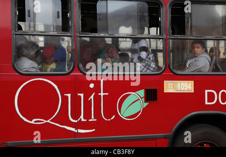 Ecuador. Public bus and tram service along Ecovia, a dedicated urban ...