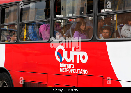 Ecuador. Public bus and tram service along Ecovia, a dedicated urban ...