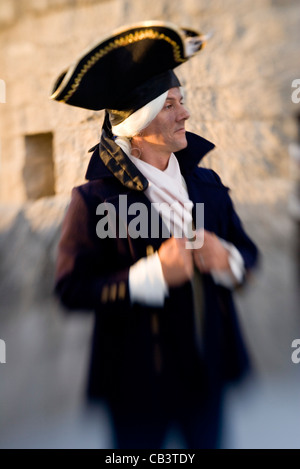 View of a navy officer with castle turrets and parapets in the ...