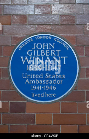 John Gilbert Winant blue plaque. US Ambassador to the UK, Aldford St ...