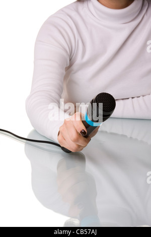 girl hand making an interview with a microphone Stock Photo - Alamy
