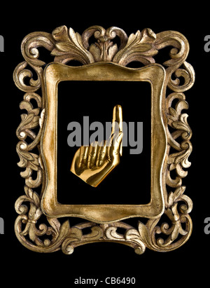 'GOLDFINGER' gold hand with pointing index finger on white background ...