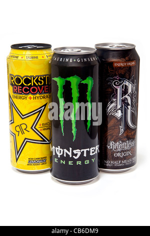 Can of Relentless energy drink isolated on a white studio background ...