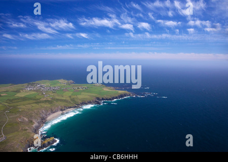 Aerial view of Pentreath beach looking south to Lizard Point, Lizard ...