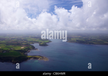 Aerial view of Helford River Estuary in summer sun Cornwall England UK ...