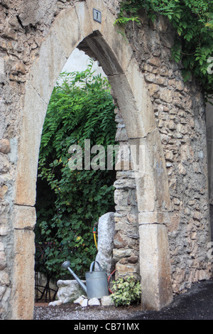 Stone arch gate in the italian city Savoca, Sicily, Italy. The town was ...