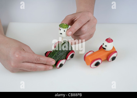 Cars made out of vegetables, children food Stock Photo - Alamy