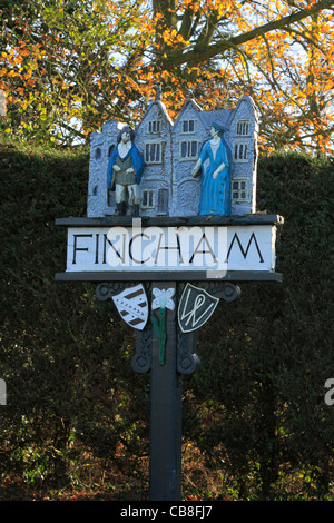 Village sign Fincham Norfolk Stock Photo - Alamy