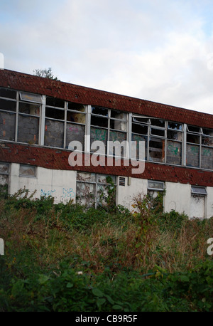 run down building, with windows in black and white Stock Photo - Alamy