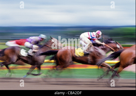 Horse race to finish line, slow shutter speed, panning, motion ...