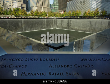 ground zero new york memorial waterfall with names inscribed round the ...