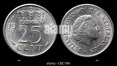 Netherlands 25 Cents - Juliana Coin - 1975 Stock Photo - Alamy