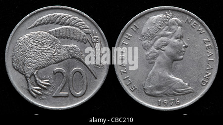 New Zealand 20 Cents - Elizabeth II Coin - 1977 Stock Photo - Alamy