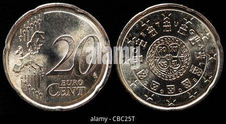 Reverse of 20 Euro cents coin, that shows Map of Europe and Numeral ...