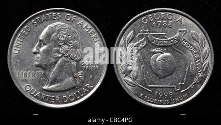 Obverse and reverse of 1999 Quarter dollar cupronickel us coin isolated ...