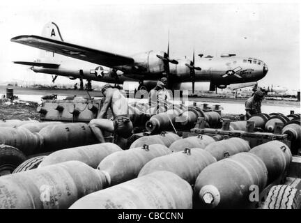 A WW11 USAAF B29 Superfortress bomber undergoing ground maintenance ...