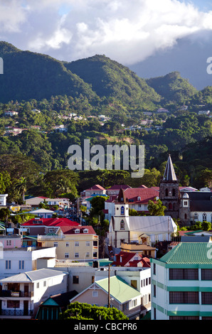 Roseau Dominica above city overview architecture and mountains Eastern ...