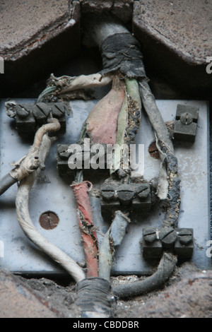 Outdoors electrical junction, connection or fuse box open for passers ...