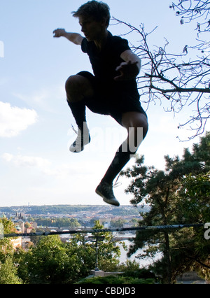 Slackline or slacklining is new sport discipline in balance which ...