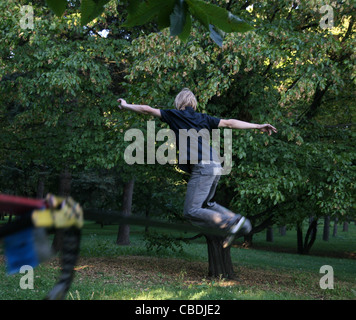 Slackline or slacklining is new sport discipline in balance which ...