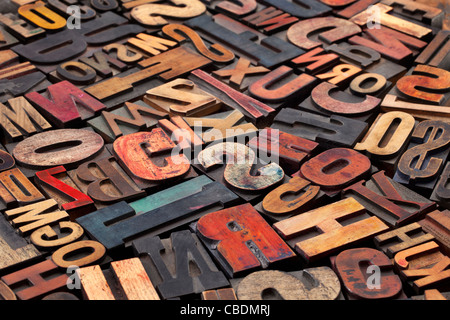 antique letterpress printing blocks with color ink patina, random ...