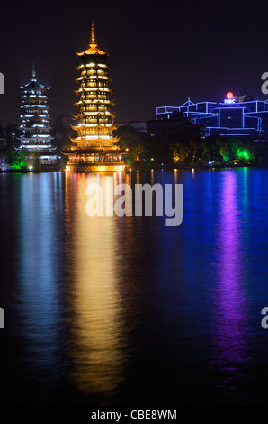The Moon pagoda in Guilin. Sun and Moon pagodas were rebuilt in 2001 ...