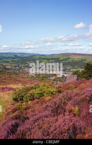 Looking down onto the town of Ilkley from the heather covered Ilkley ...