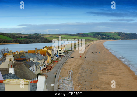 The village of Torcross with the sea on the right and the freshwater of ...