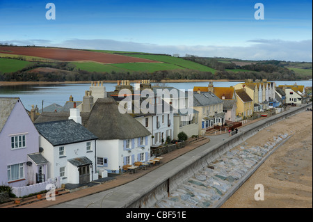 The village of Torcross with the sea on the right and the freshwater of ...
