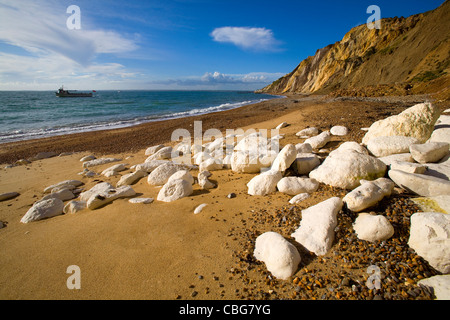 chalk, boulders, sea, beach, coloured, colored, sands, Alum Bay, Isle ...