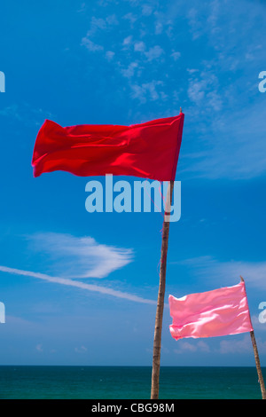Colored flags flapping in the wind on a beach Stock Photo - Alamy