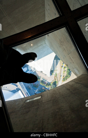 Looking through the glass floor of the CN Tower in Toronto, Canada ...