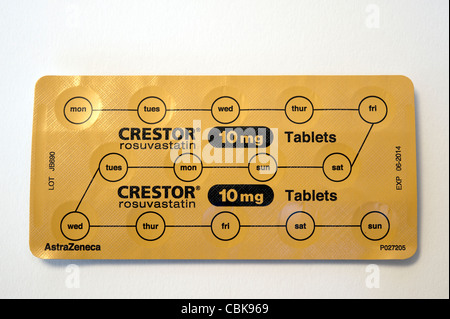 Crestor rosuvastatin pills in a blister pack showing days of week to ...
