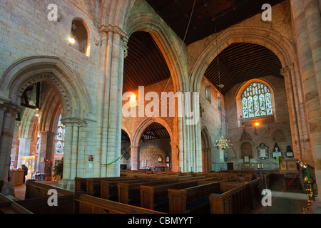 UK, Cumbria, Cartmel Priory interior, choir and renaissance rood screen ...