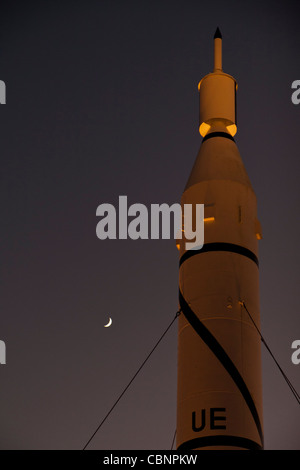 Sunset and moonrise in the Rocket Garden at Kennedy Space Center Stock ...