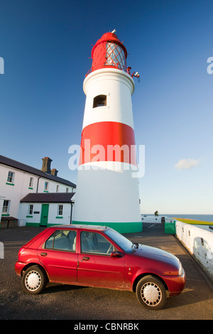 The red and white striped Souter Lighthouse photographed with red ...