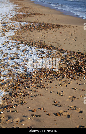 Snow on Bournemouth beach in Dorset, as the severe weather conditions ...