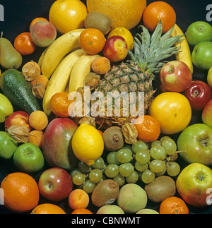 tropical fruits mango, peach and banana Stock Photo - Alamy