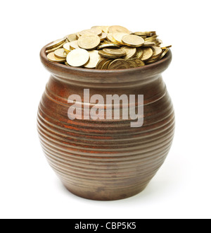 Savings pot gold coins Stock Photo - Alamy