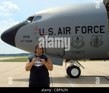 A KC-135 Stratotanker holds a refueling position with a KC-46 Pegasus ...