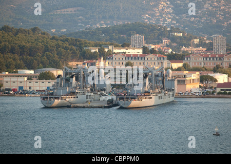 France, Var, Toulon, harbor, naval base from Mont Faron, La Seyne sur ...