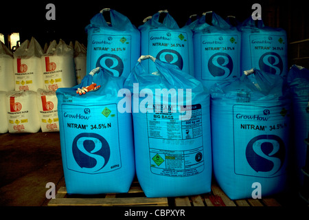 Nitram fertiliser bags stored in a barn Stock Photo - Alamy