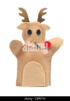 Santa Claus and reindeer felt hand puppets on white background ...