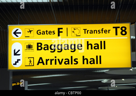 Sign for the Baggage Hall and Arrivals Hall at Schiphol airport Stock ...